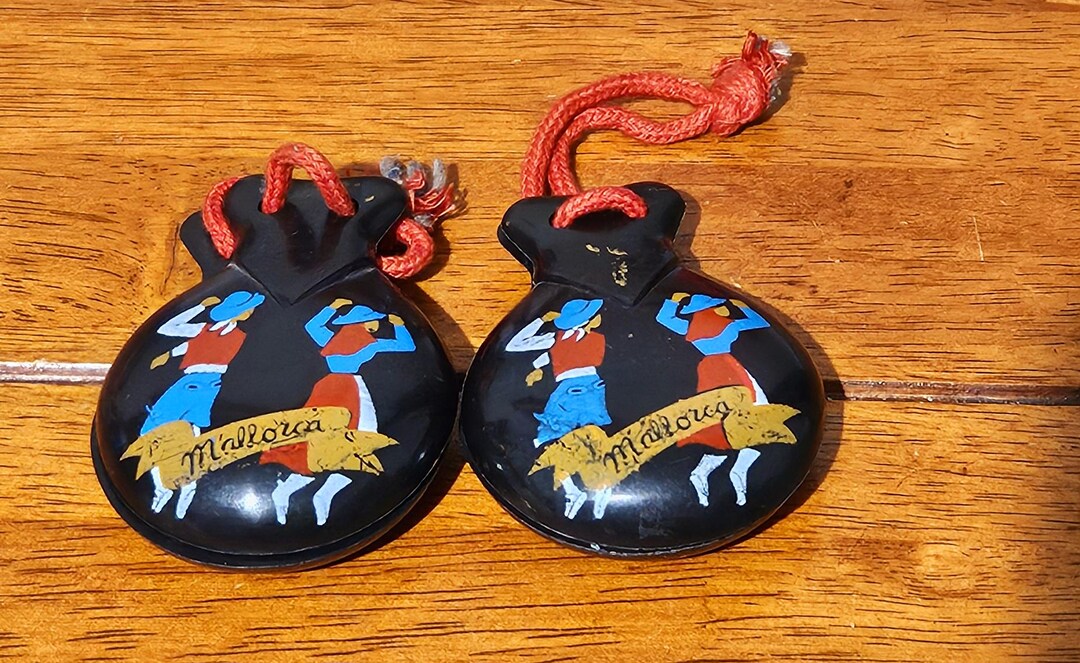 Vintage Pair Wood Spanish Castanets Flamenco Clappers Hand Painted ...