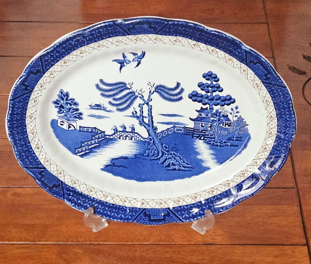 A8025 Booths Real Old Willow Blue White Gold Glided China Large Meat ...