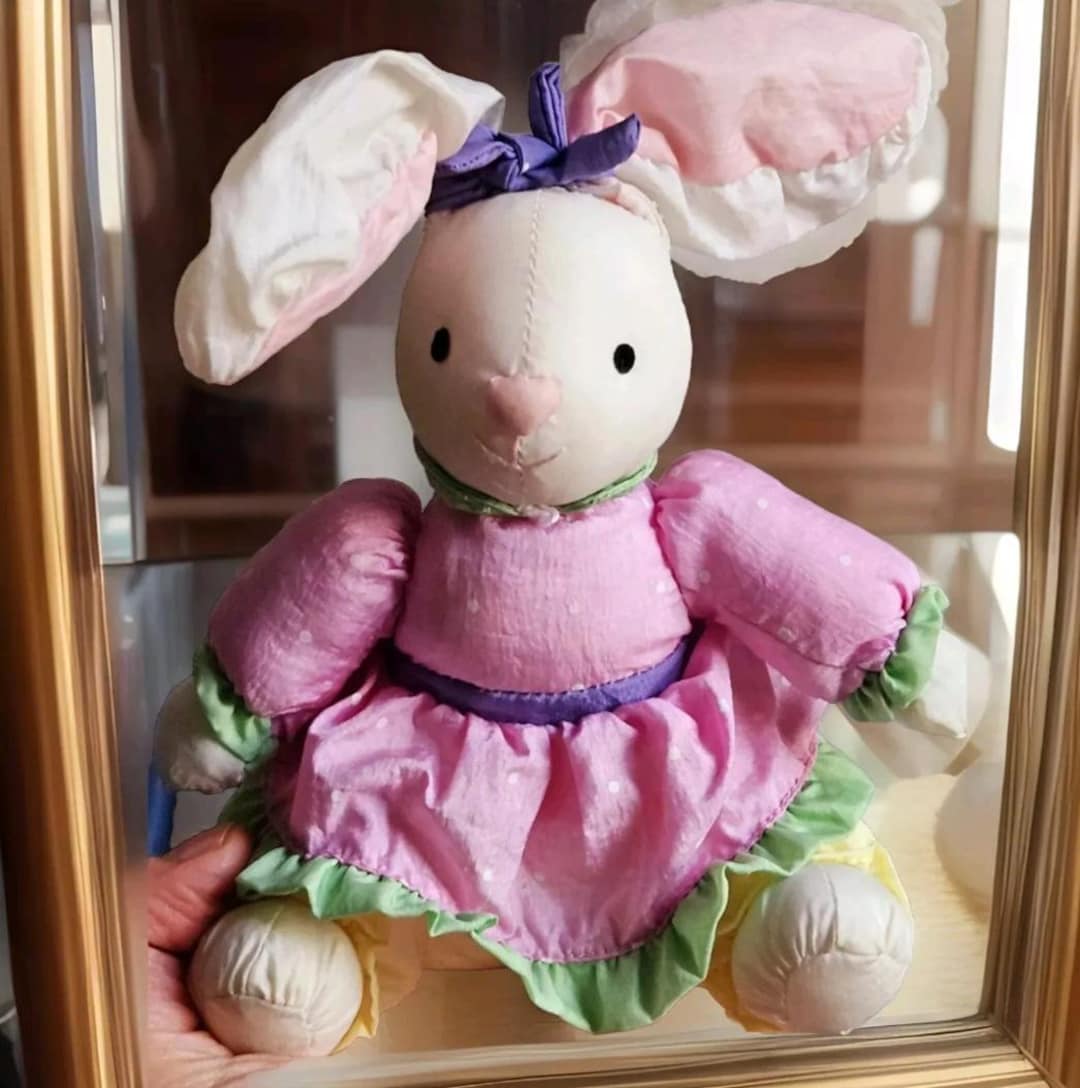 Vintage Russ Bunny Rabbit Plush Stuffed Animal Puffy Pink White Purple ...