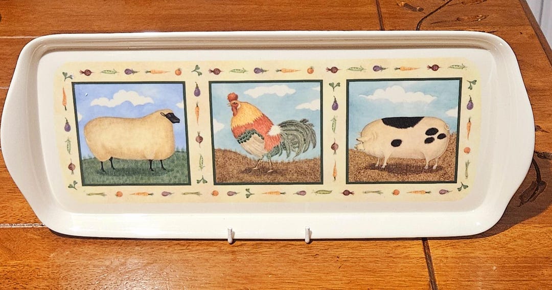 Vintage Cloverleaf Farm Animals Melamine Serving Sandwich Tray | Sheep ...