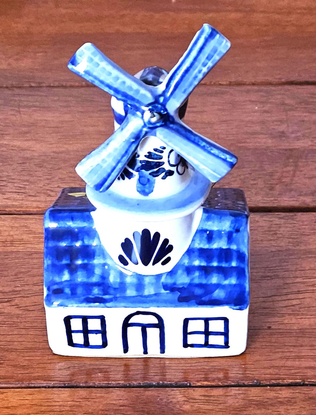 Vintage Delft Windmill:music Box Tulips Hand-painted Blue and White ...