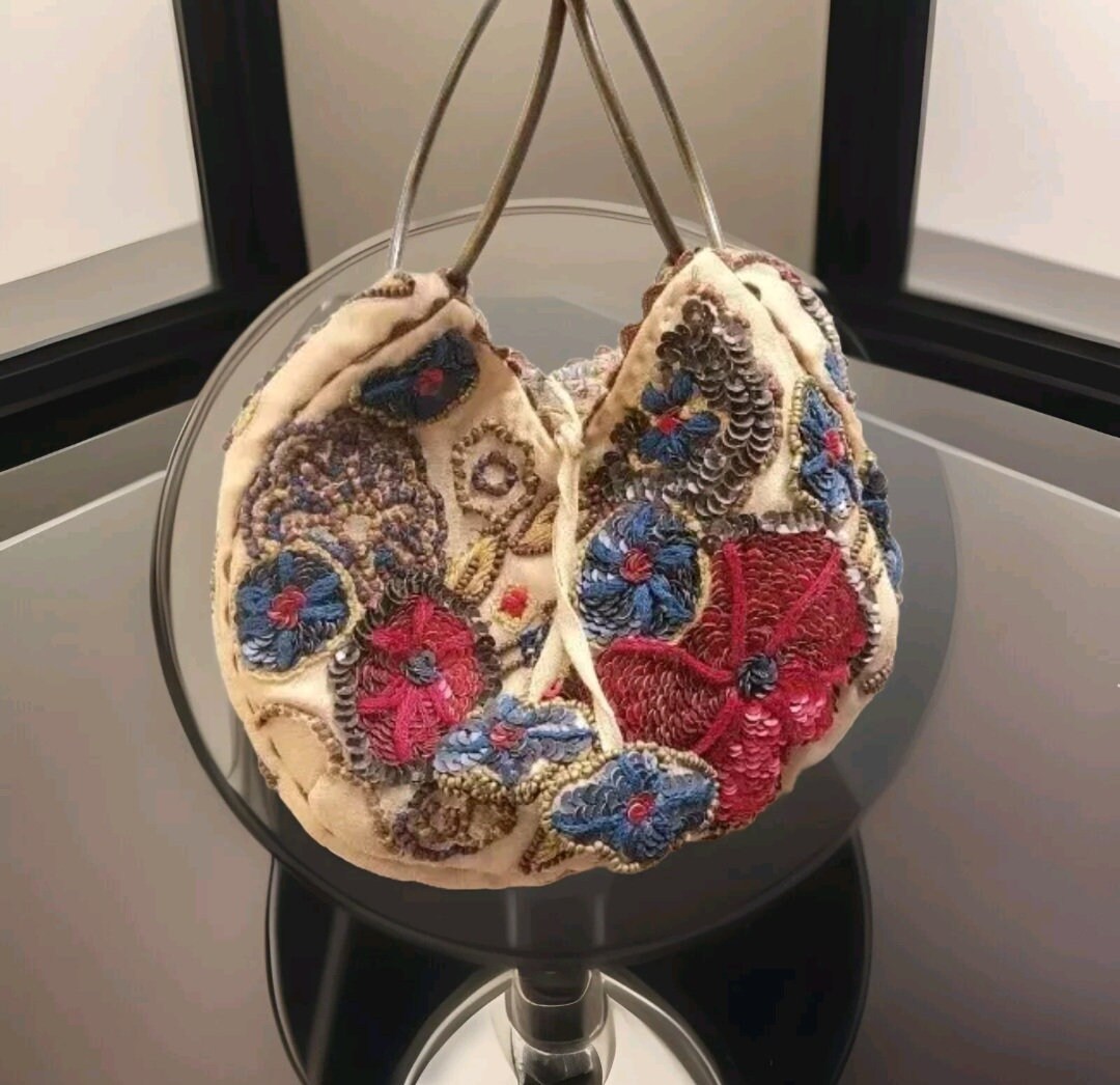 Hand Beaded Bangle Bag: Silk Flower Wristlet, Vintage Style - Etsy