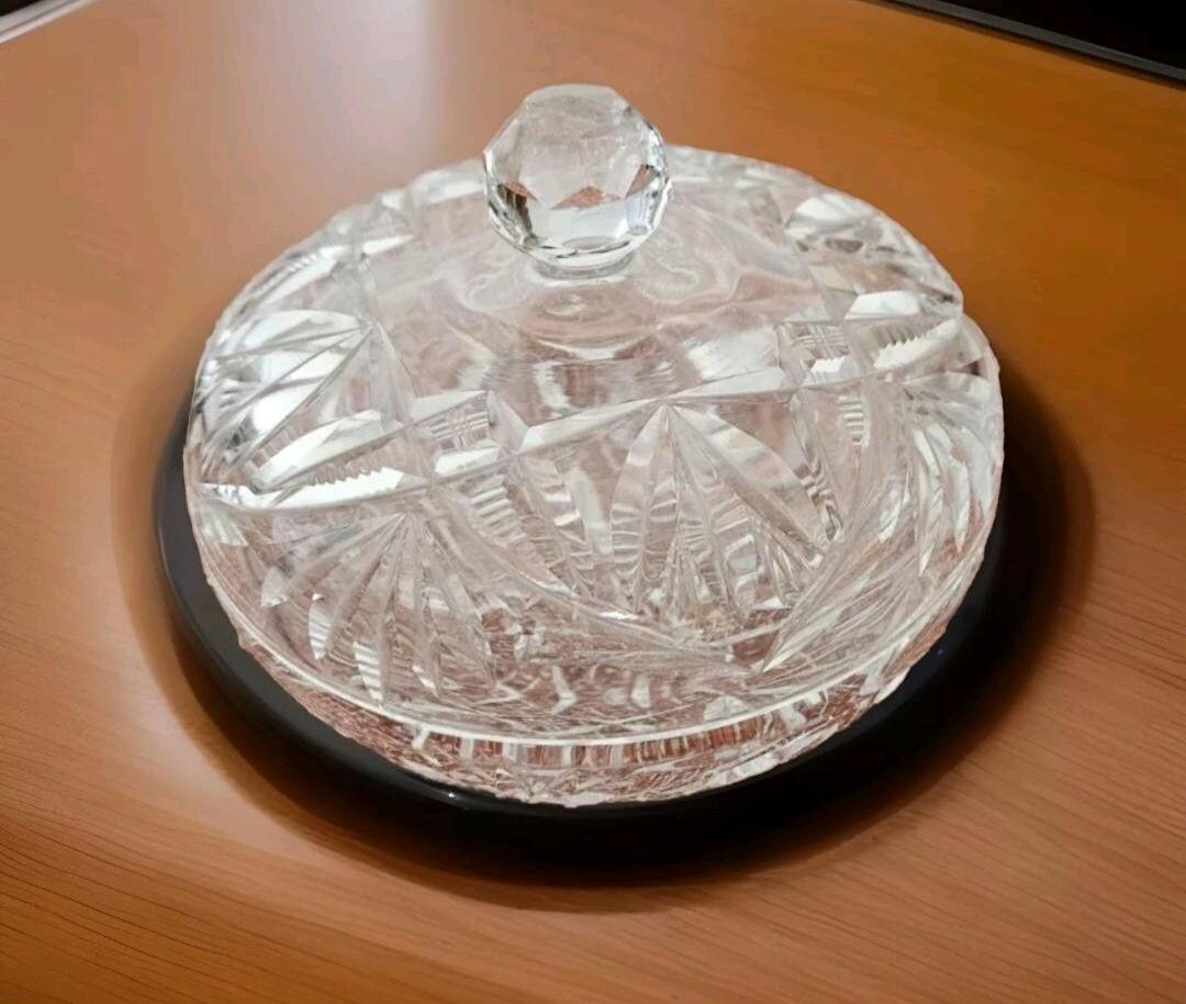 Vintage Webb Corbett Art Deco Cut Crystal Glass Candy/ Powder Bowl With ...
