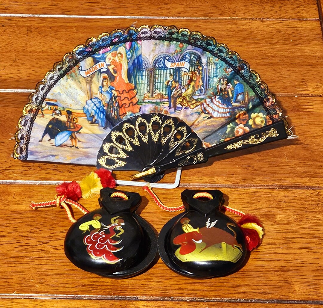 Vintage Pair Wood Spanish Castanets Flamenco Clappers Hand Painted ...