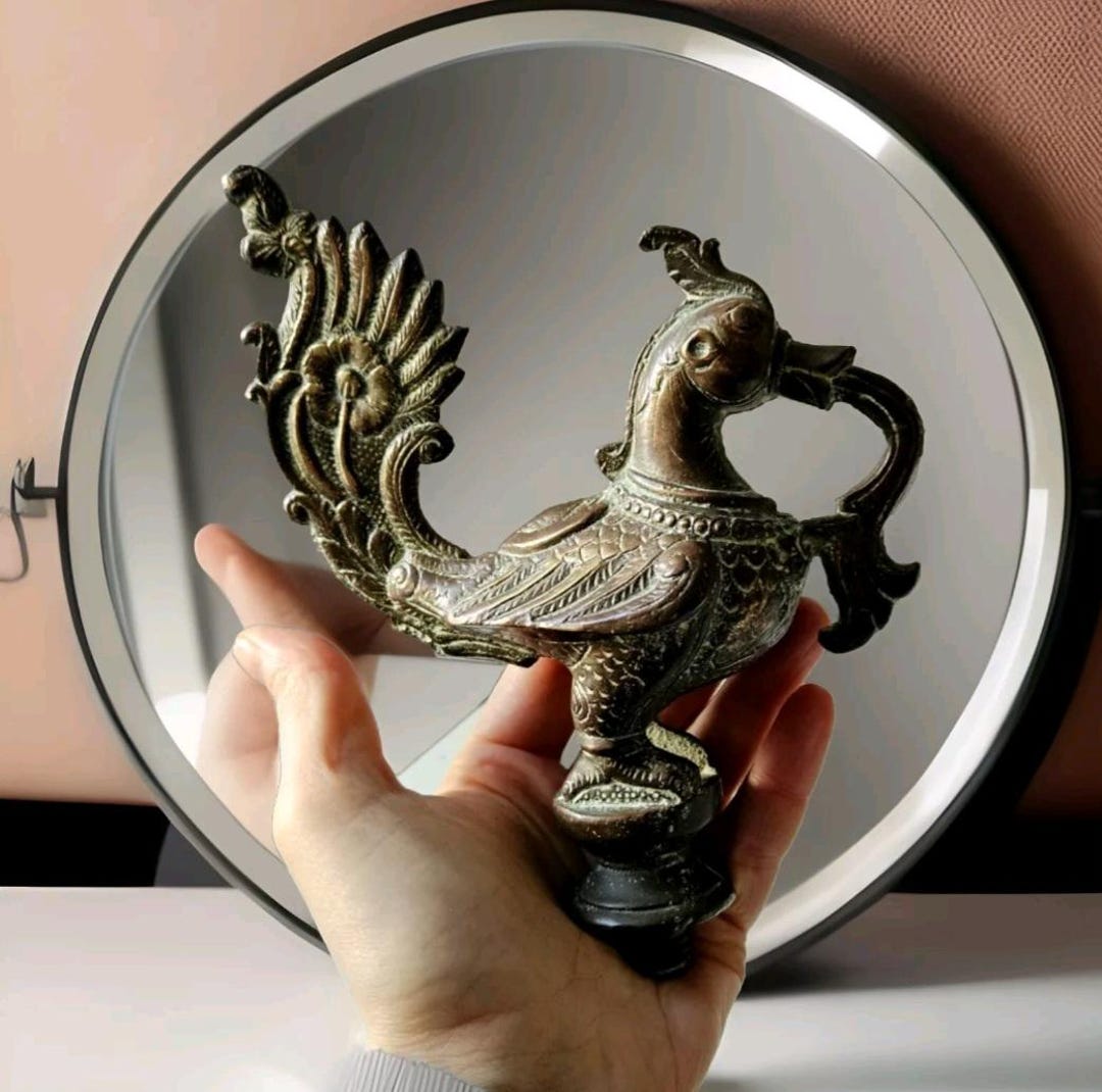 Antique Oil Lamp Top in the Shape of a Peacock With Screw Thread, Brass ...