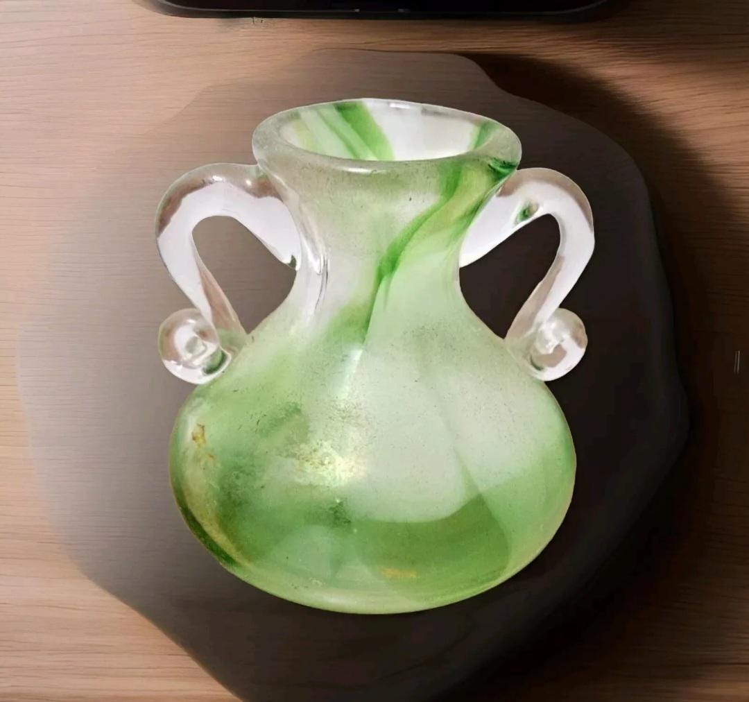 Vintage Murano Hand Blown Studio Glass Bud Vase Iridescent Green Glass ...