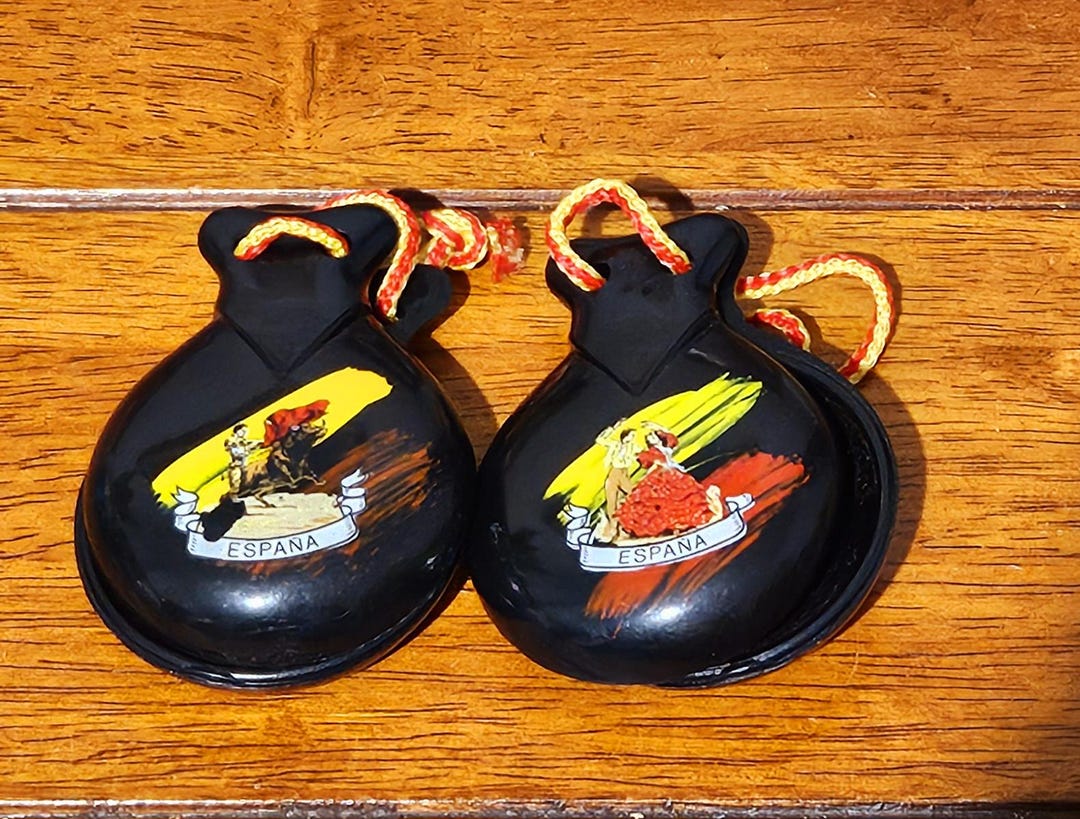 Vintage Pair Wood Spanish Castanets Flamenco Clappers Hand Painted ...