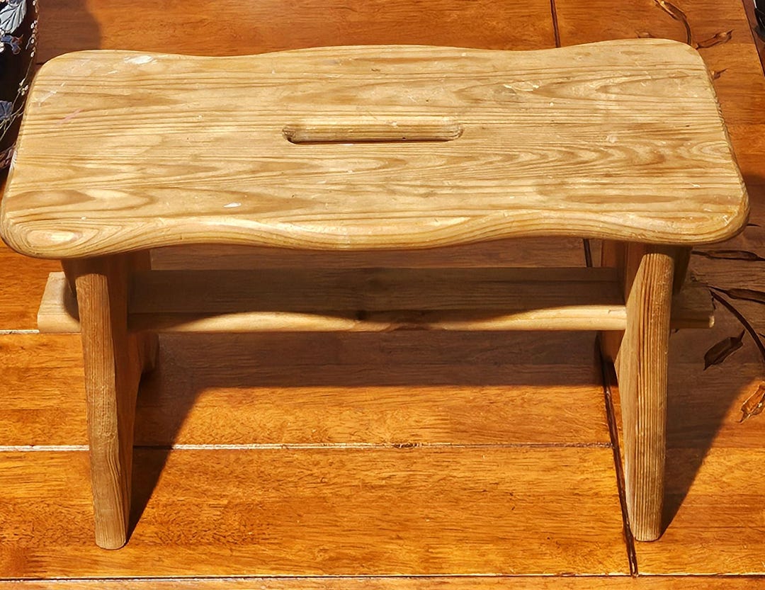 Rustic Solid Pine Wooden Step Stool, Farmhouse Small Bench, Primitive ...