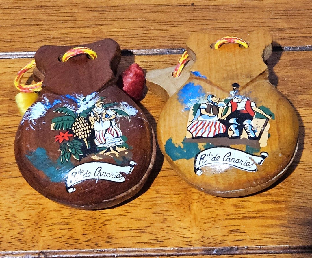 Vintage Pair Wood Spanish Castanets Flamenco Clappers Hand Painted ...