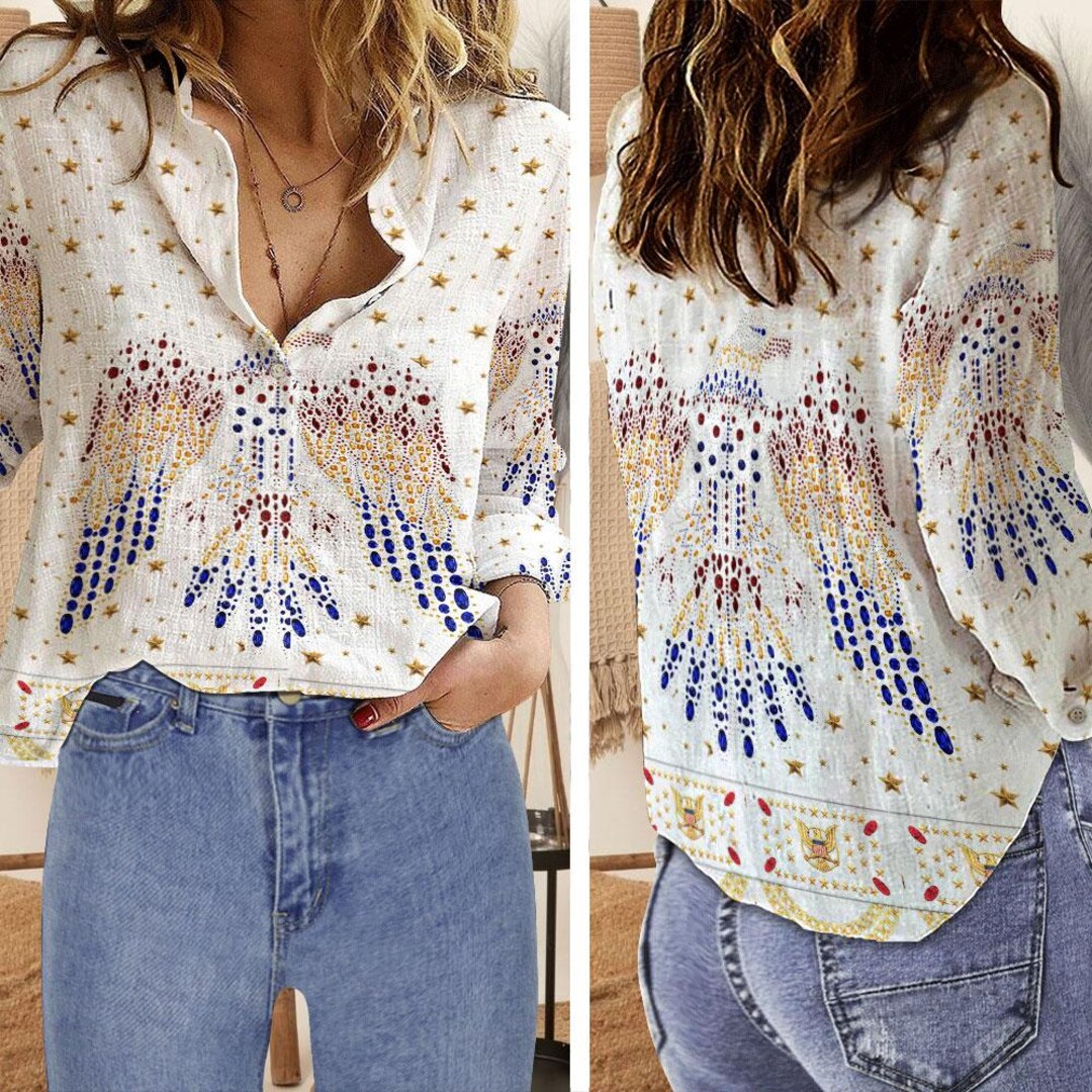 Elvis Presley Eagle Rhinestones Shirt, Elvis 90th Anniversary Button ...