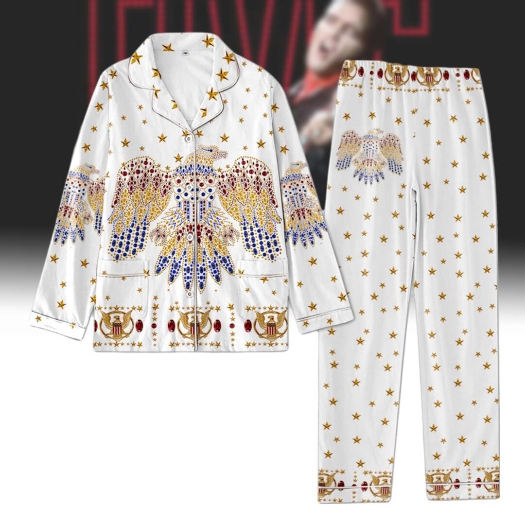 Elvis Presley Eagle Rhinestones Pajamas Set, King of Rock and Roll T ...