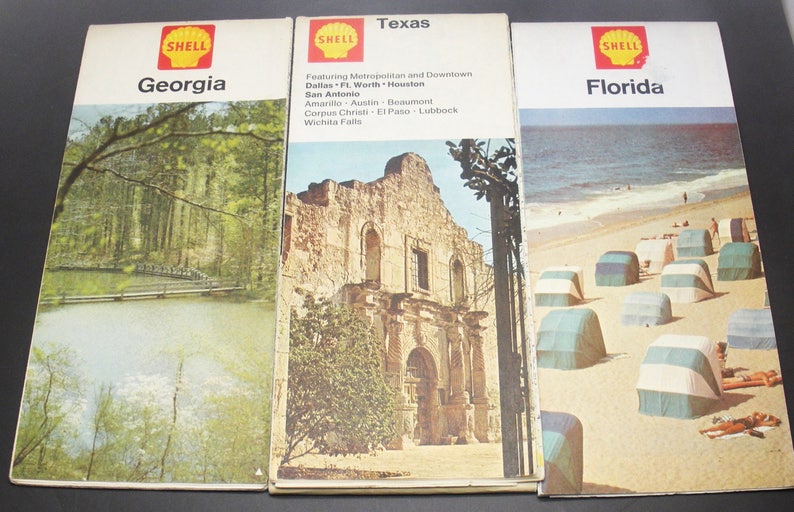12 Vintage Shell US States and Cities Road Maps 60's 70's - Etsy