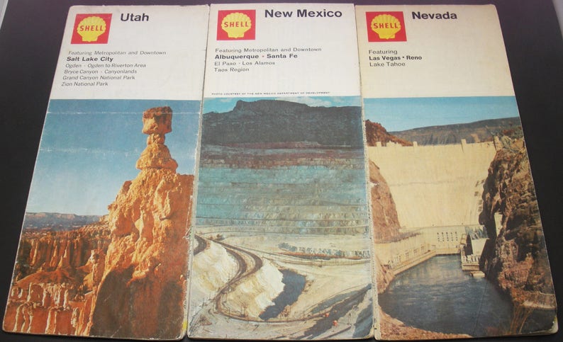 12 Vintage Shell US States and Cities Road Maps 60's - Etsy