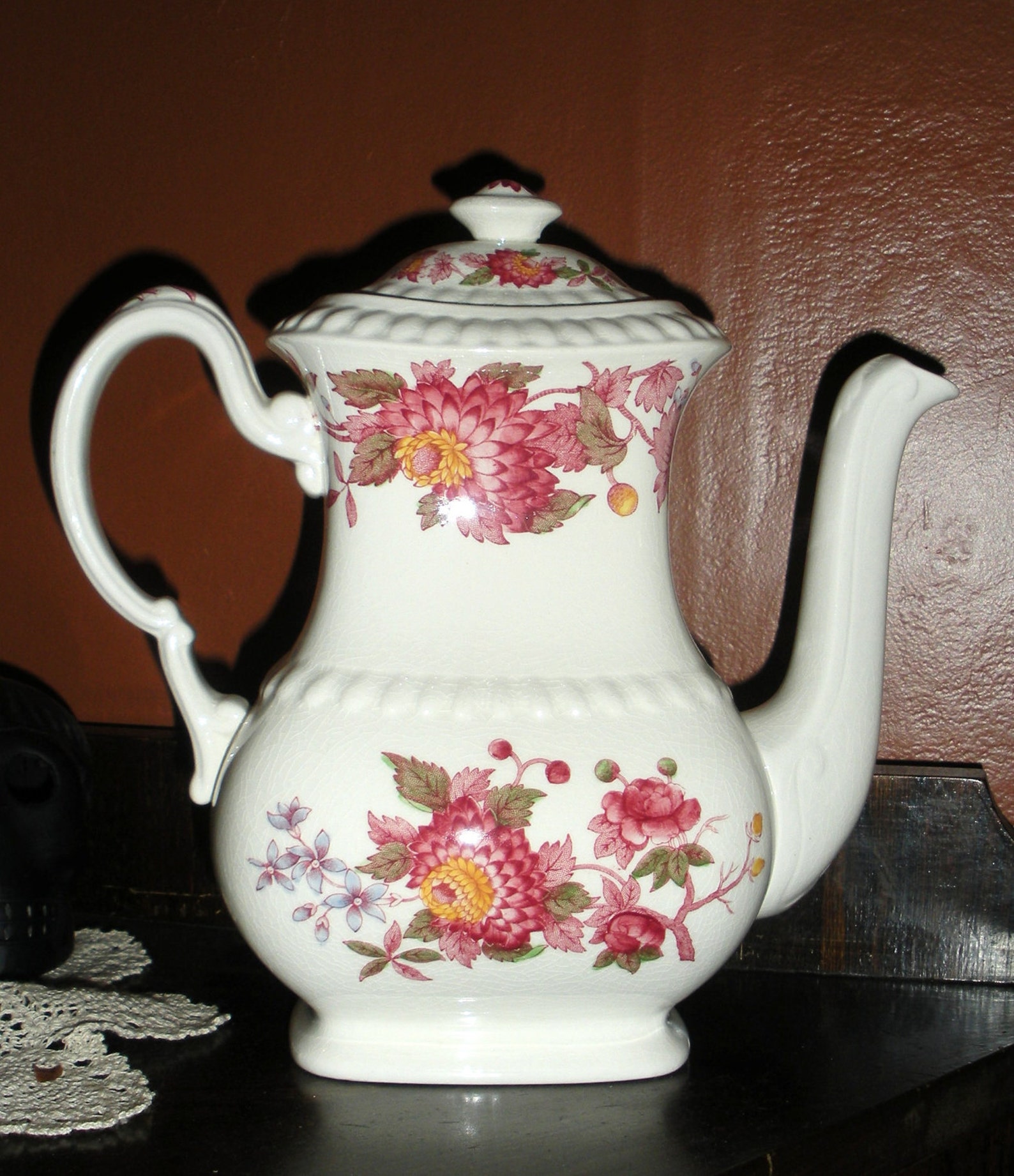 Copeland Spode Aster Coffee Pot Red Transferware - Etsy