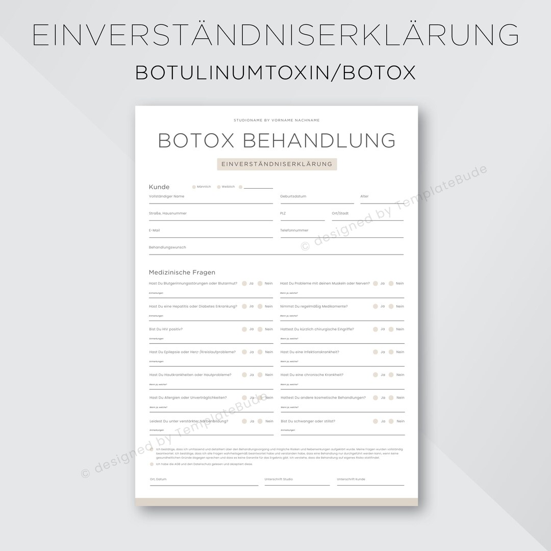 Consent Form Botox Treatment Consent for Botulinum Toxin Injection - Etsy