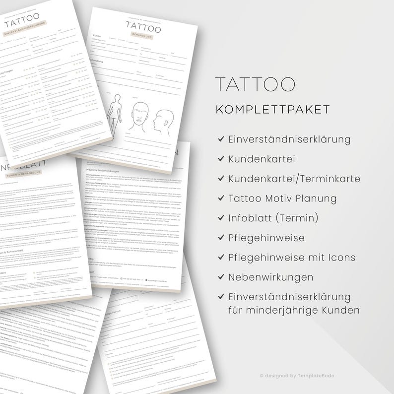 Complete Package for Tattoo Studios, Forms for Tattoo Artists, Forms ...