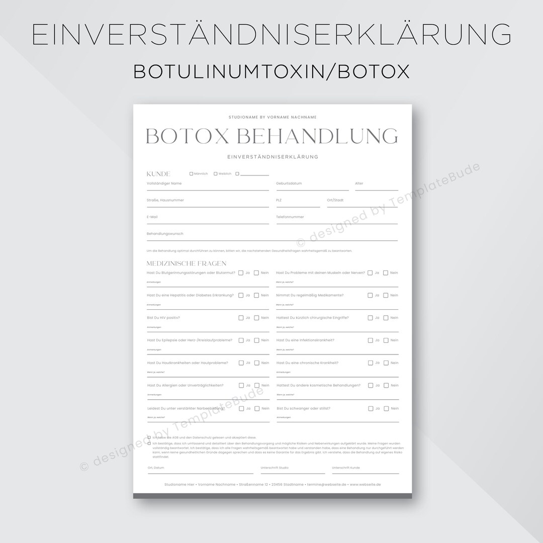 Consent Form Botox Treatment Consent for Botulinum Toxin Injection - Etsy