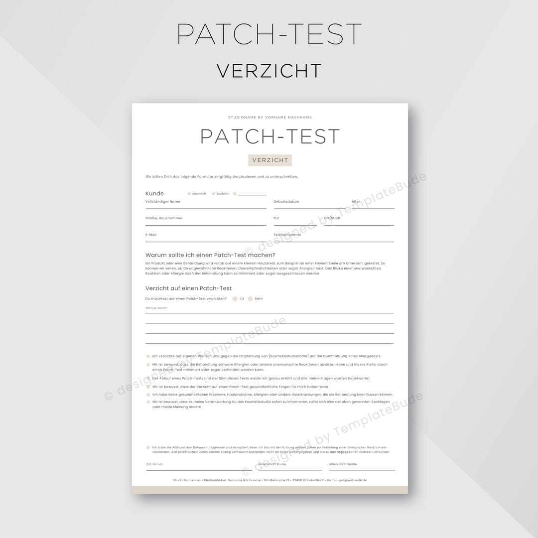 Patch Test Waiver Questionnaire, Refusal Allergy Test, Form for Patch ...