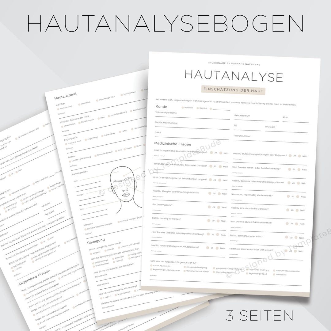 Skin Analysis Form Template for Cosmetic Treatment, Form for ...