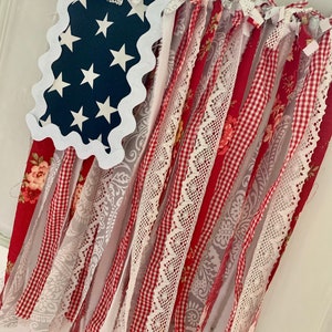 Boho, Shabby Chic Rag Flag Patriotic Fabric and Lace American Flag Rag ...