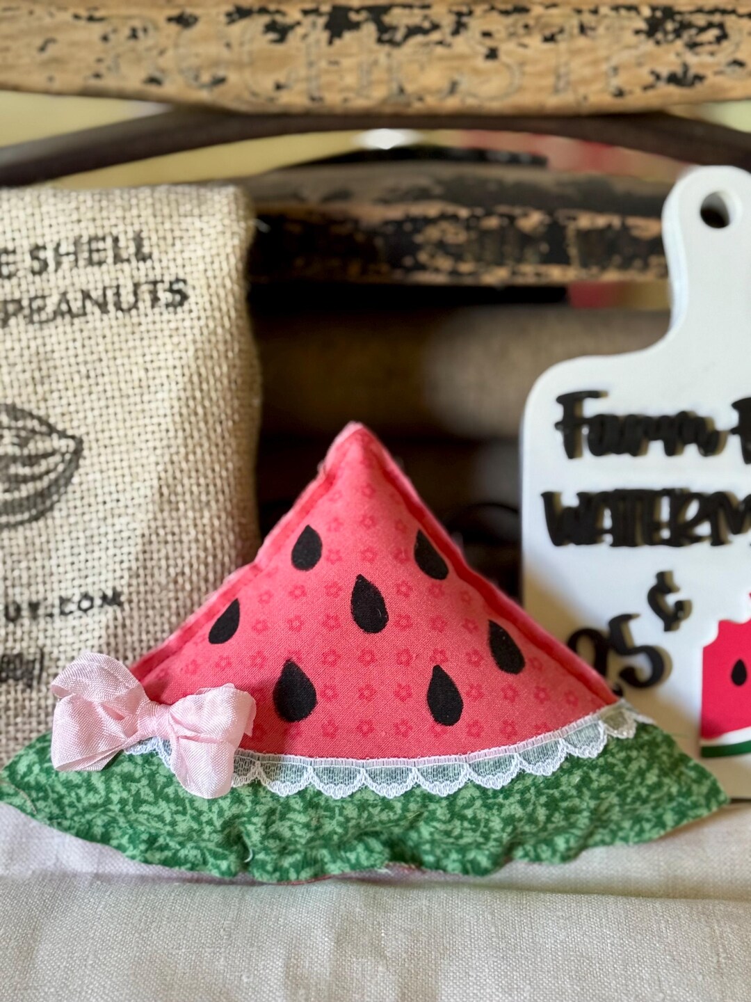 Hand-painted Watermelon Slice Pillow: Pink Fabric Country Home Decor - Etsy