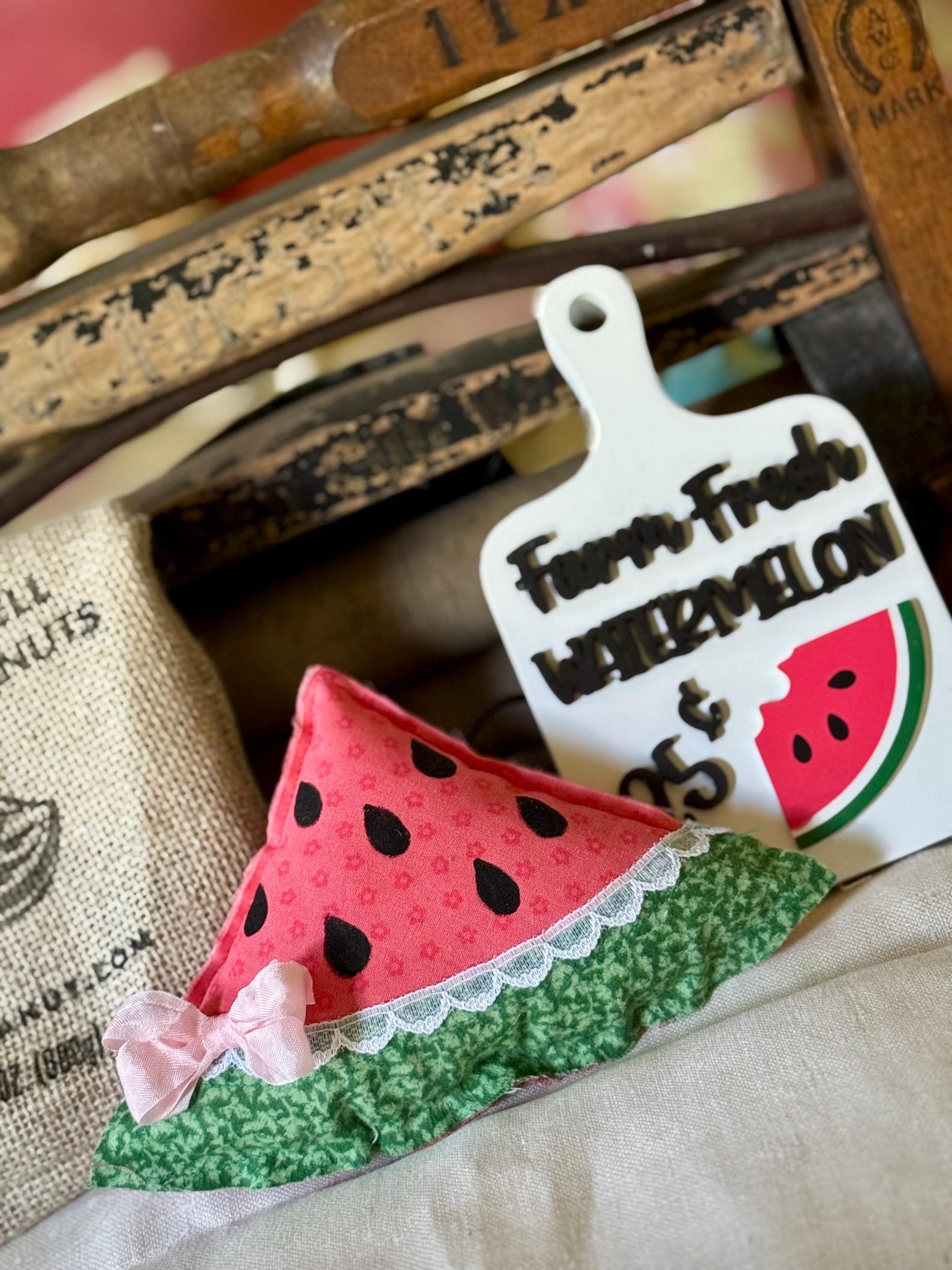 Hand-painted Watermelon Slice Pillow: Pink Fabric Country Home Decor - Etsy