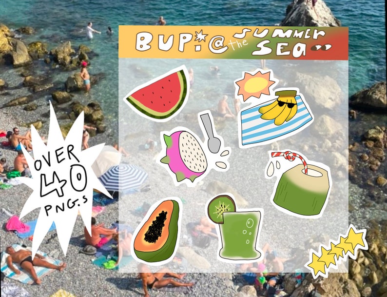 Bupi @ the Summer Sea - Digital Sticker Collection - Etsy