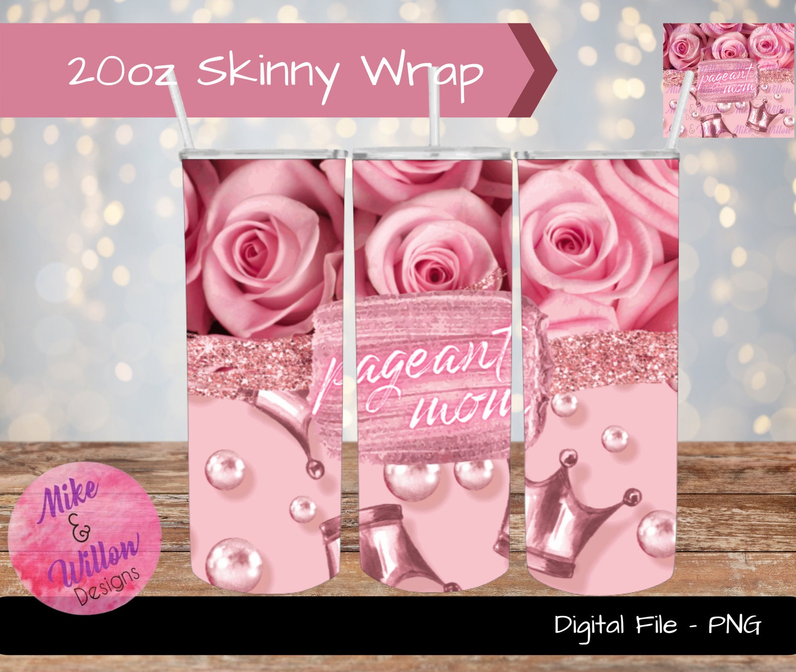 20oz Skinny Tumbler Sublimation Design -pageant Mom - PNG for ...