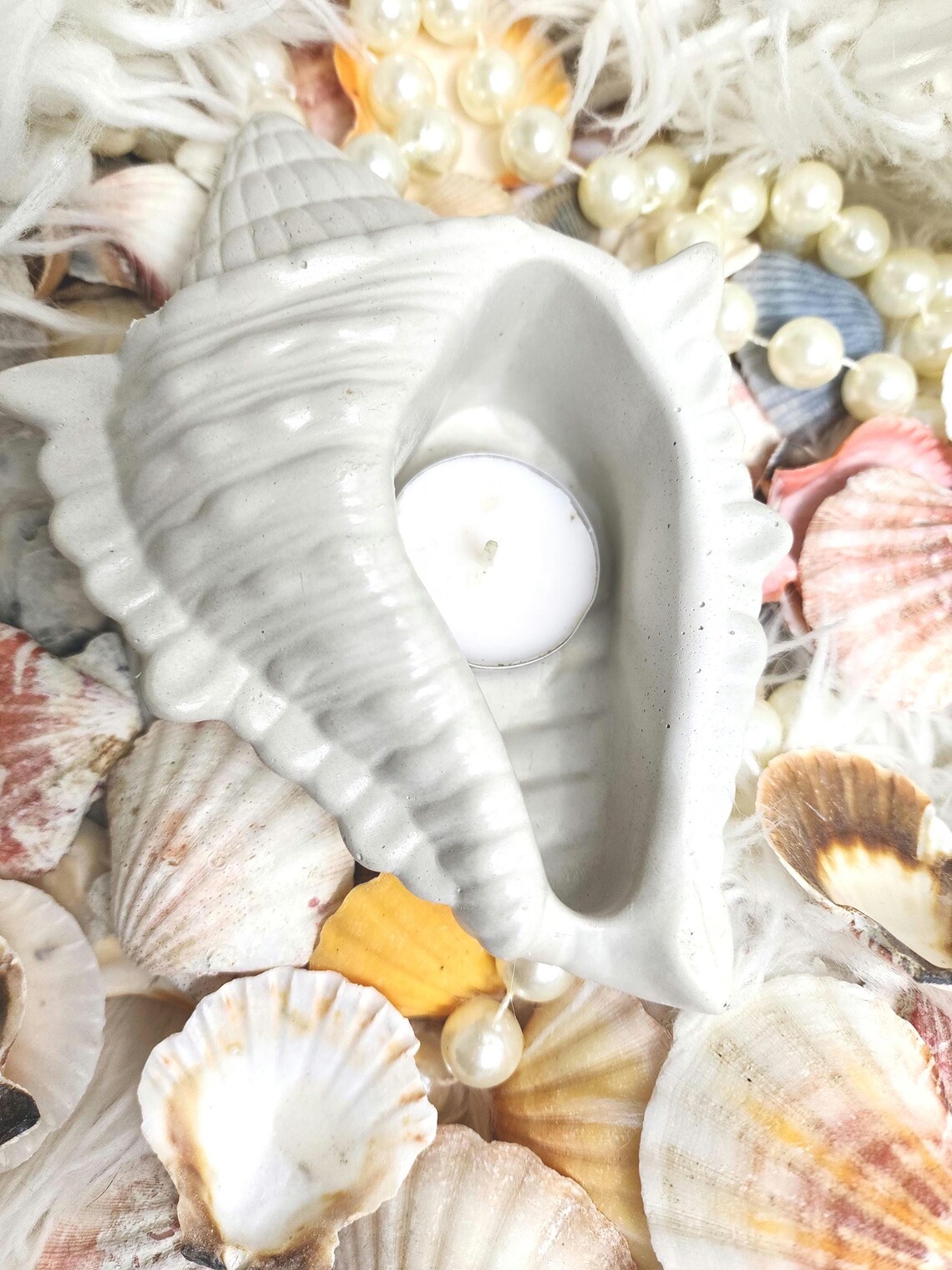 Cement Vessel,beach Theme,seashell Tealight Candle Holder - Etsy