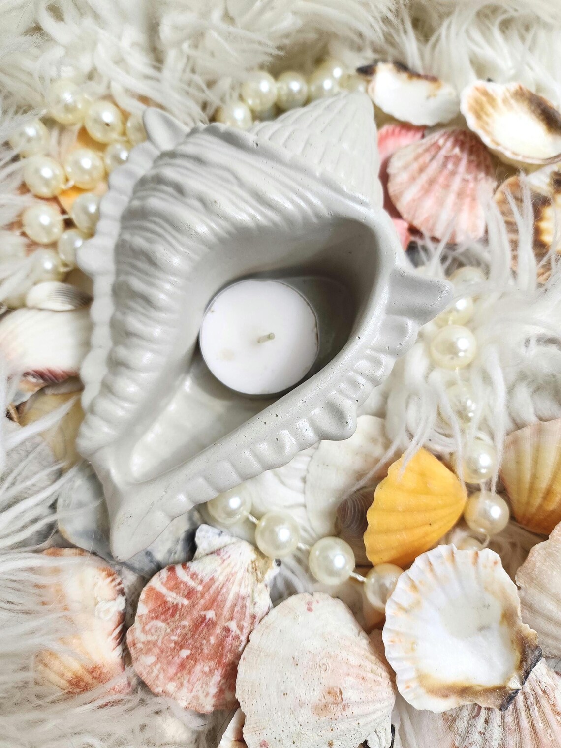 Cement Vessel,beach Theme,seashell Tealight Candle Holder - Etsy