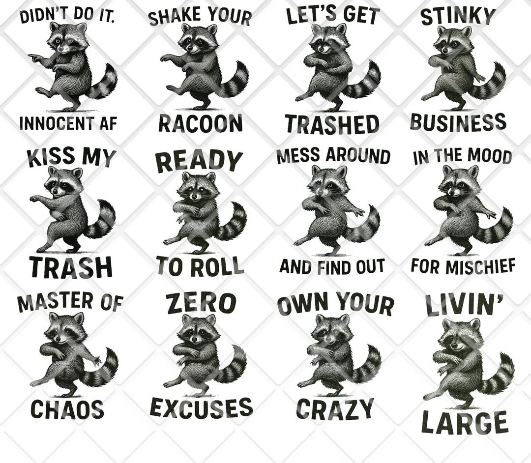 Retro Sarcastic Raccoon Png Bundle, Funny Raccoon Design Png, Animal ...