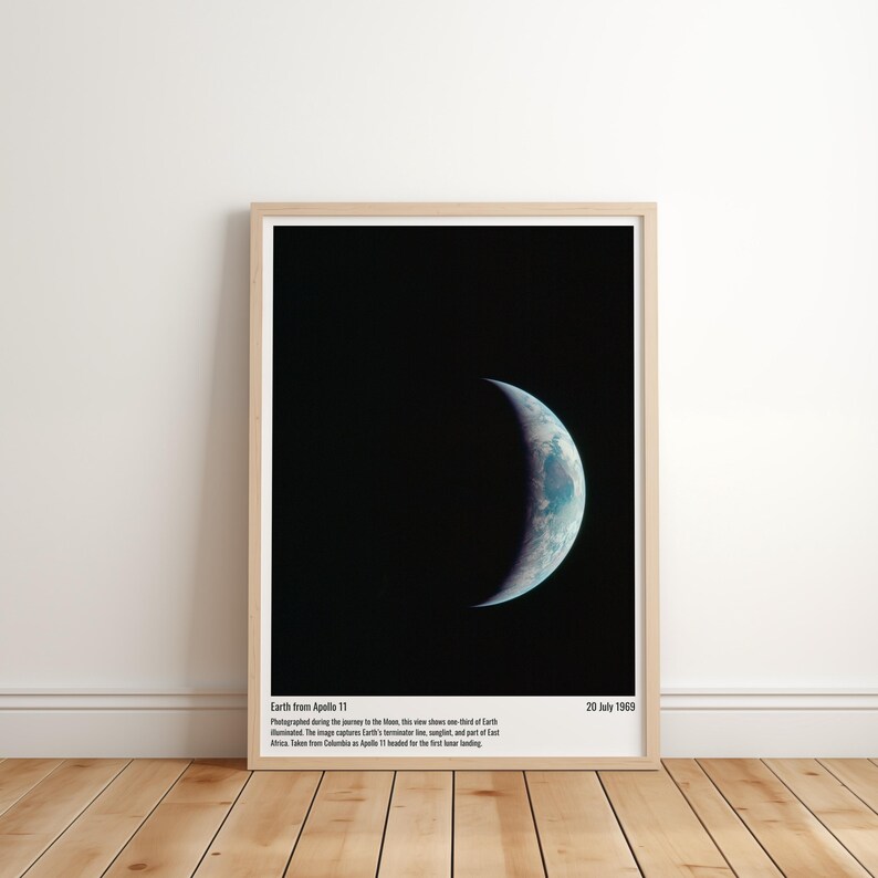 NASA Apollo 11 Moon Landing Art Print - Earth Crescent Illustration ...