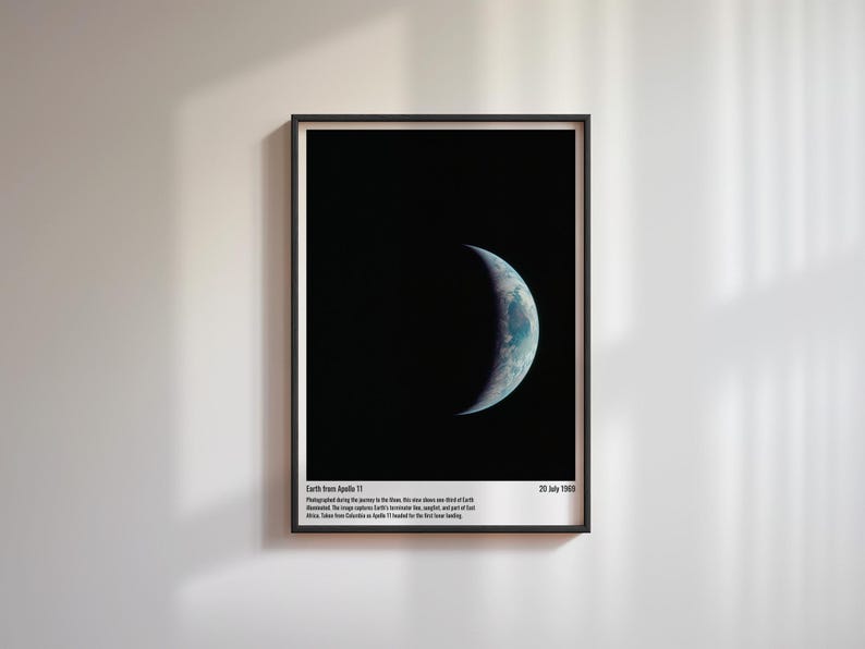 NASA Apollo 11 Moon Landing Art Print - Earth Crescent Illustration ...