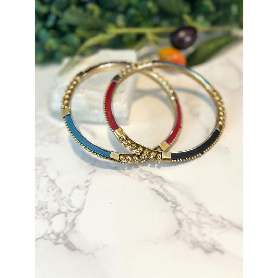 Bollywood Style Tri-color Bangle Bracelets, Goldtone With Red Black ...