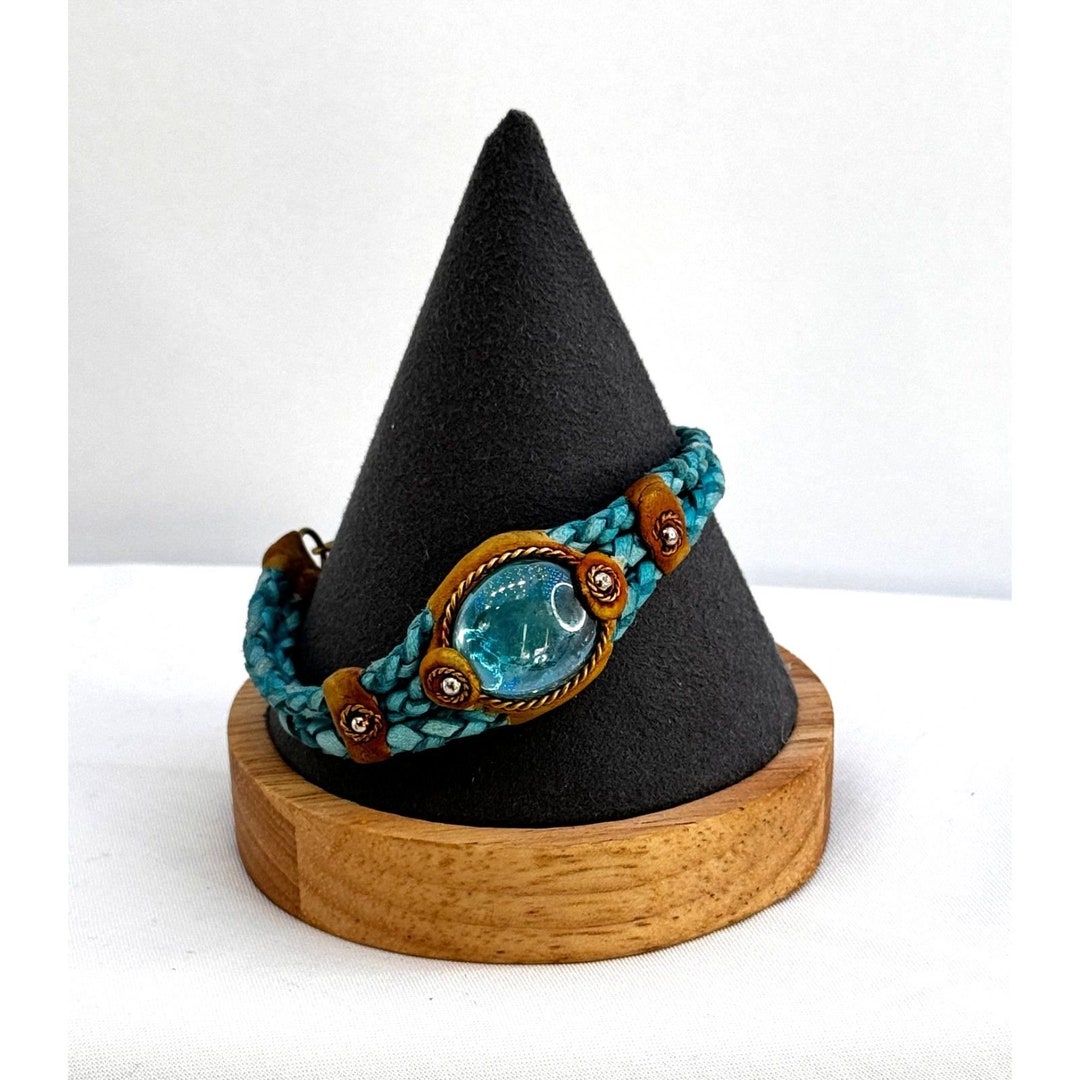 Earthbound Trading Co. Blue Leather Bracelet - Glass Bead Accents, Boho ...