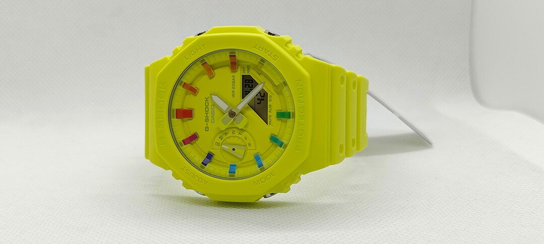Custom Casio G-shock yellow 44mm Casioak GA-2100 Rainbow - Etsy