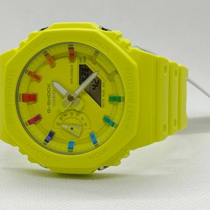 Custom Casio G-shock yellow 44mm Casioak GA-2100 Rainbow - Etsy