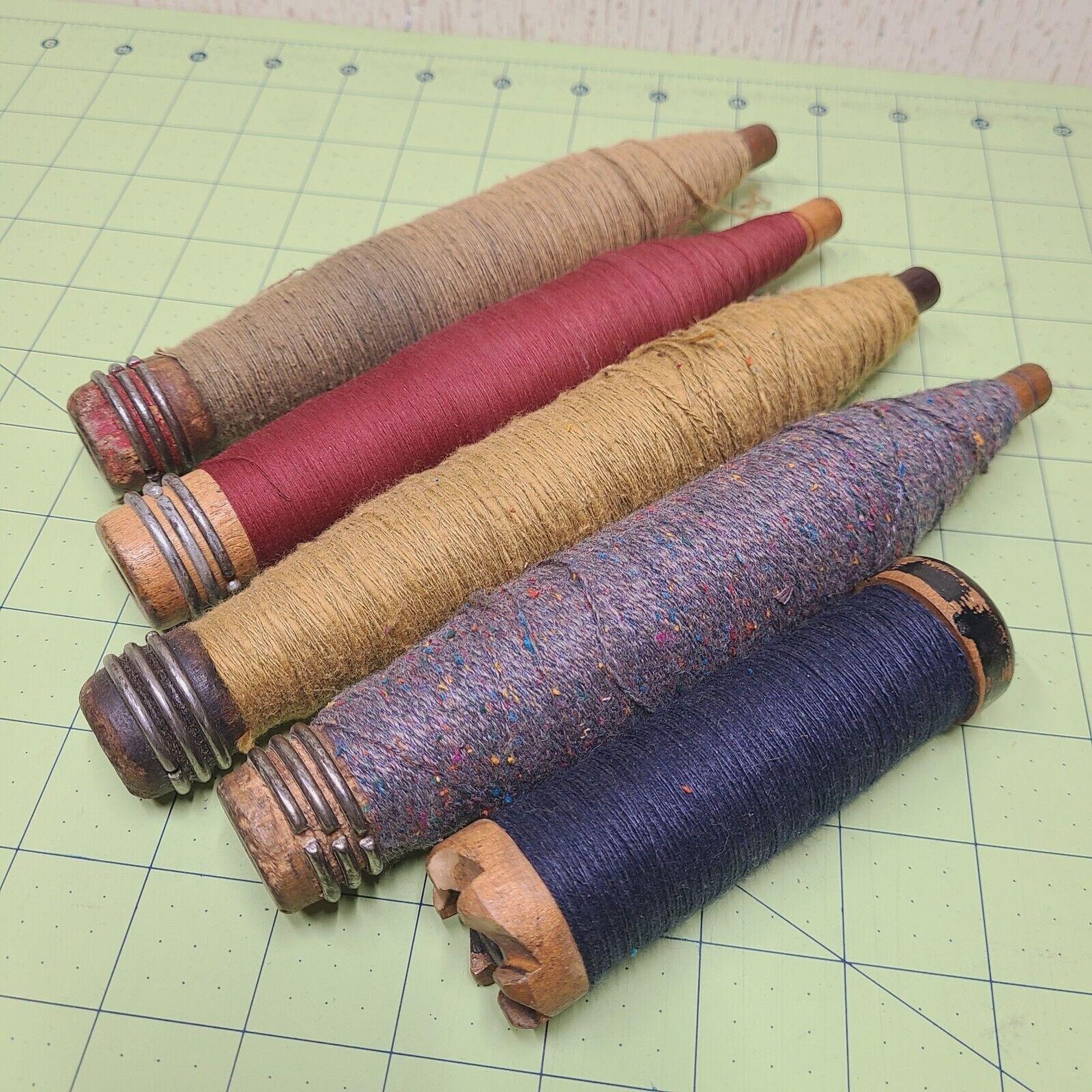 5 Vintage Antique Wooden Spools Textile Mill Thread Bobbin Spindle ...
