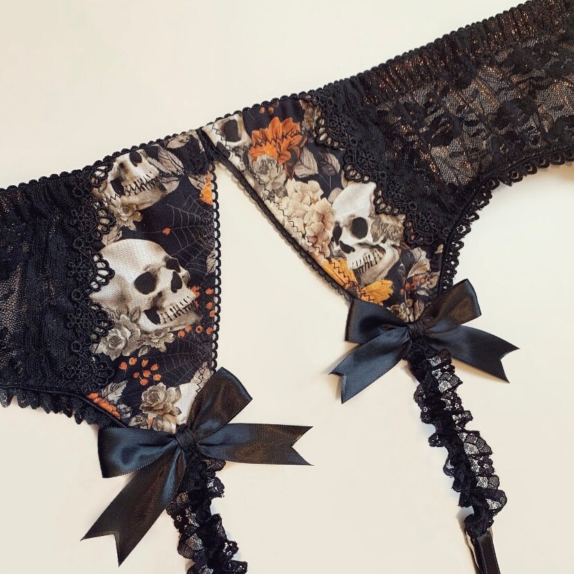 Black Lace Halloween Floral Skull Bra With Metallic Rose Gold | Etsy