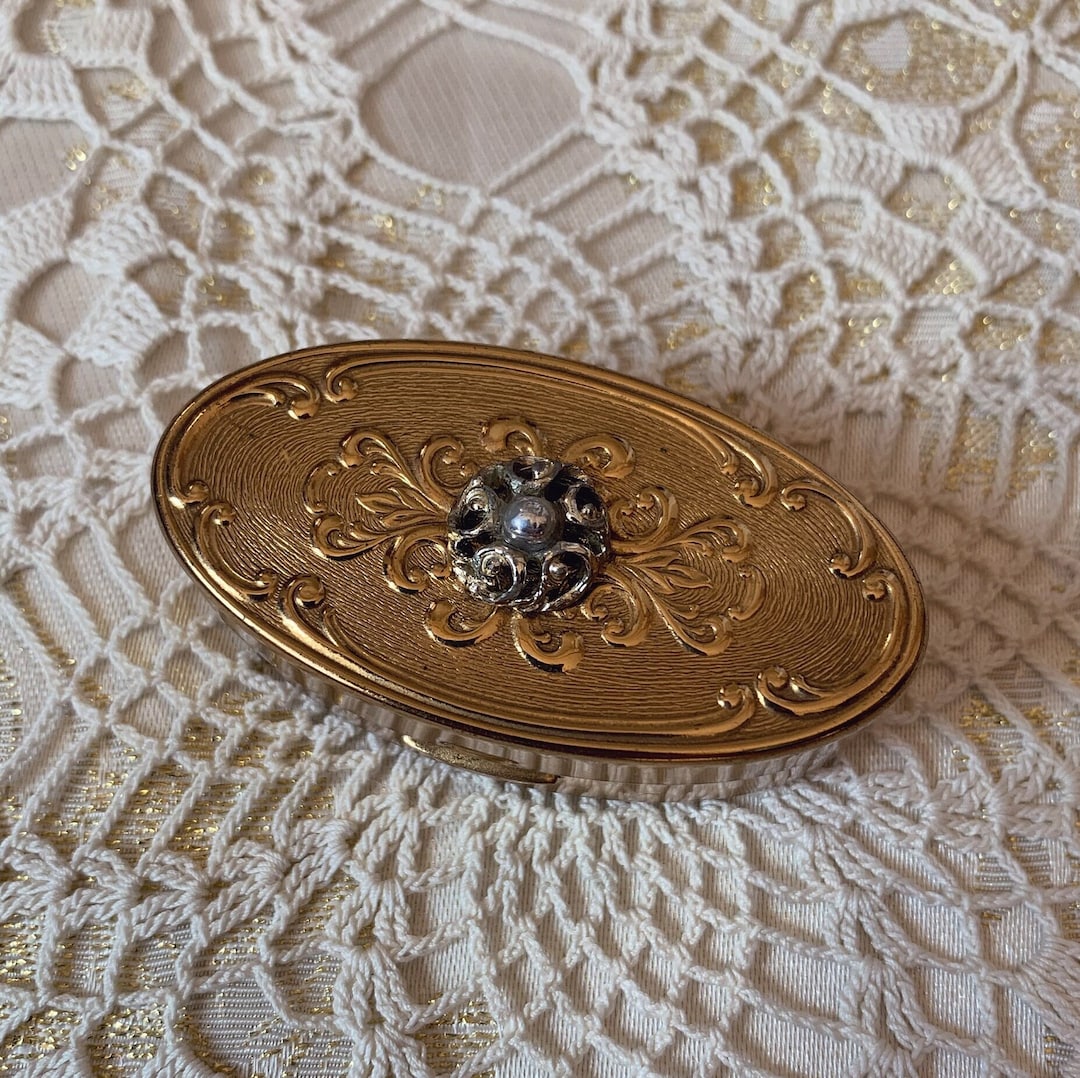 Vintage Gold Lipstick Compact Pocket Mirror With Ornate Filigree Lid ...