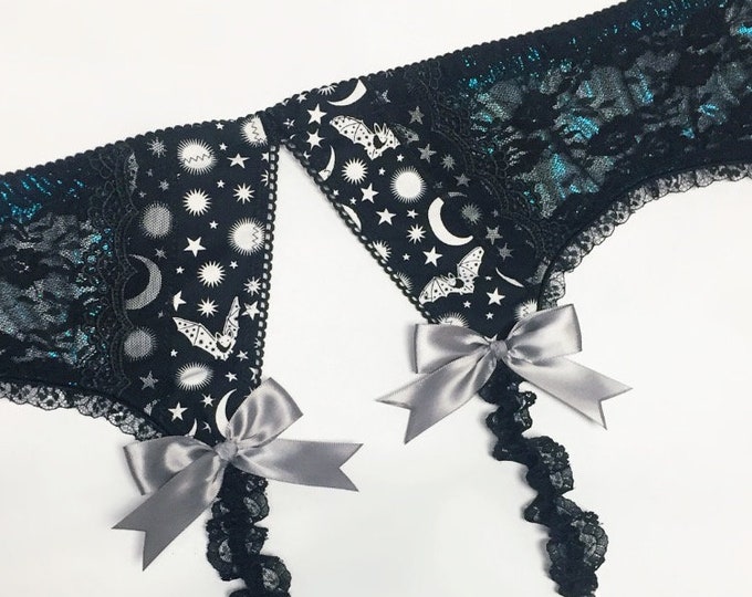 Black Lace Bat Garter Belt With Metallic Midnight Blue Accents - Etsy