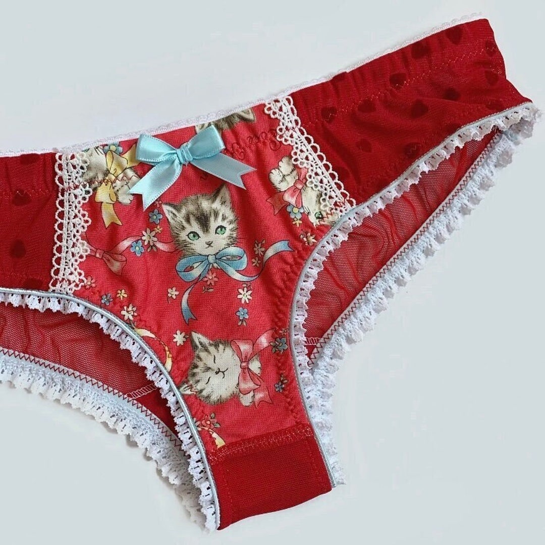Red Valentine Kitten Panty With Velvet Heart Accents Pick Your Size ...