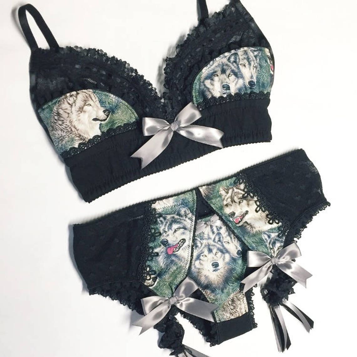 Black Heart & Wolf Print Bra Pick Your Size | Etsy