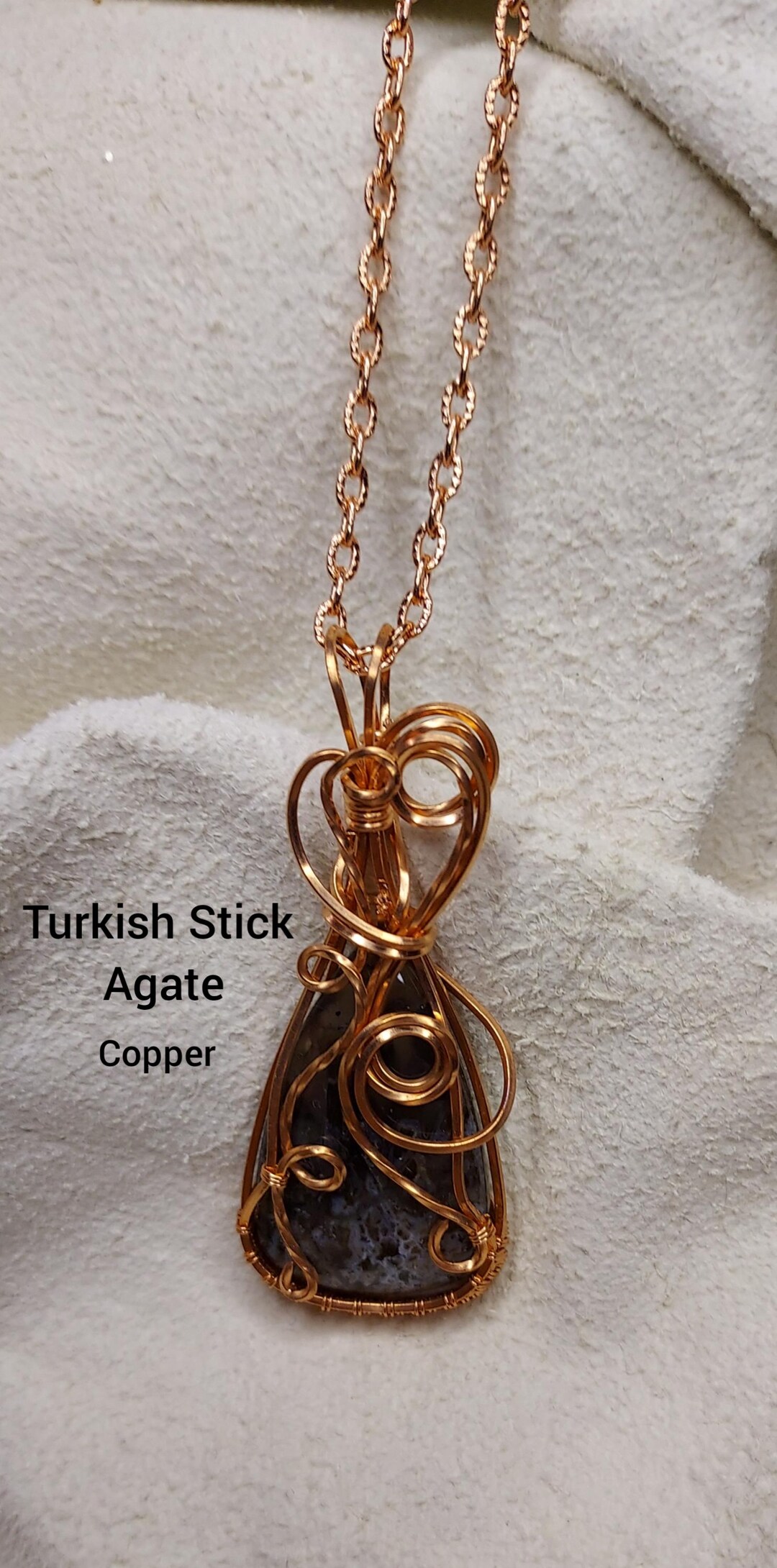 Handmade USA, Turkish Stick Agate, Wire Weaved Pendant, in Copper - Etsy