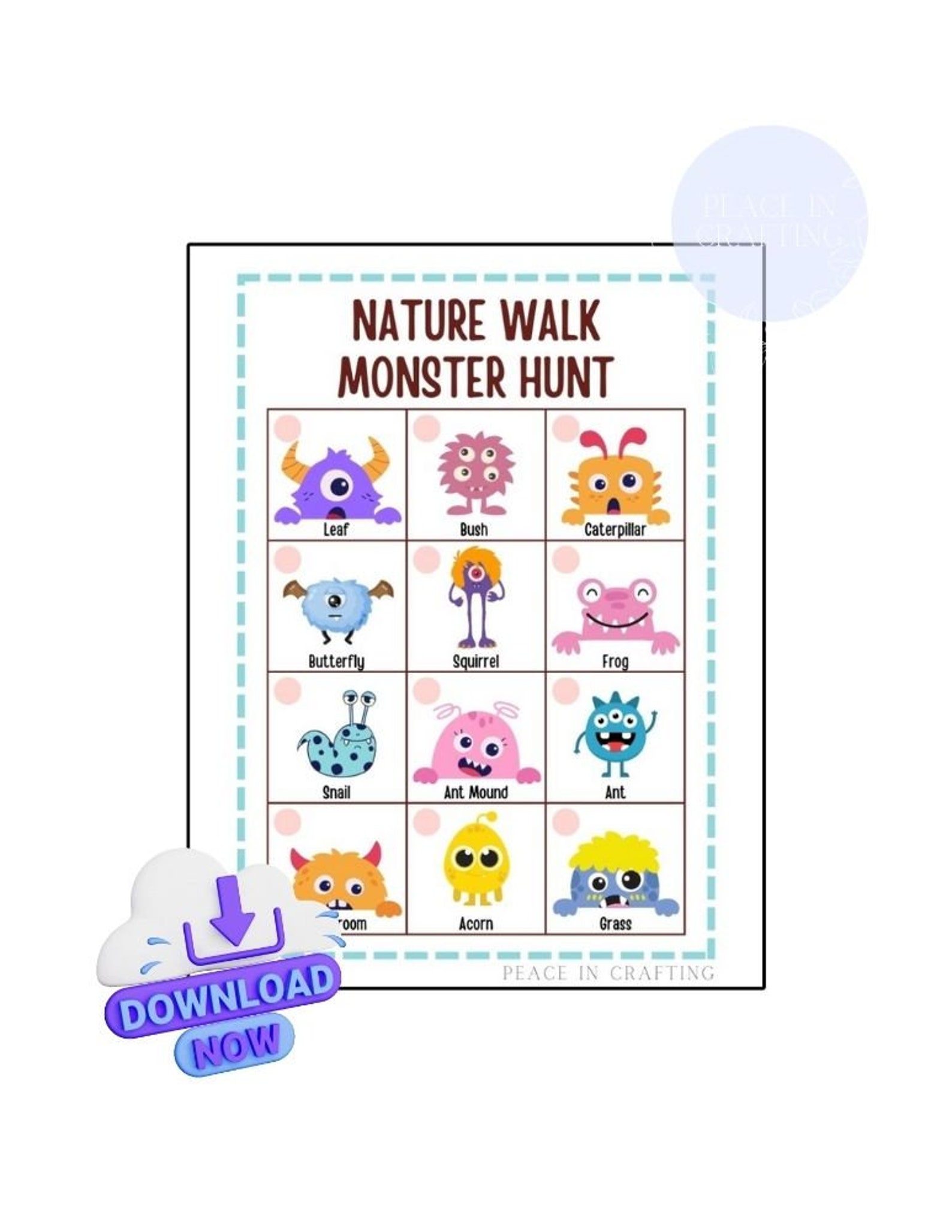 Scavenger Hunting Printable Kids, Nature Walk Monster Hunt, Monster ...