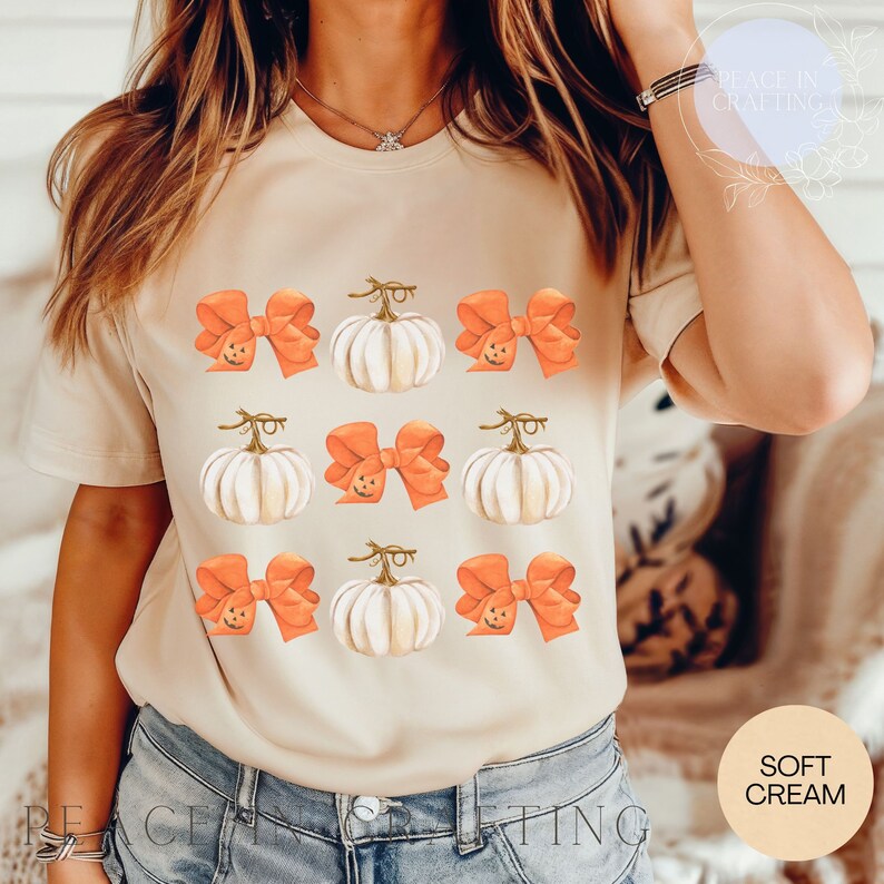 Retro Fall Pumpkin Bow Shirt, Fall Coquette Bow Shirt, Autumn Pumpkin T ...