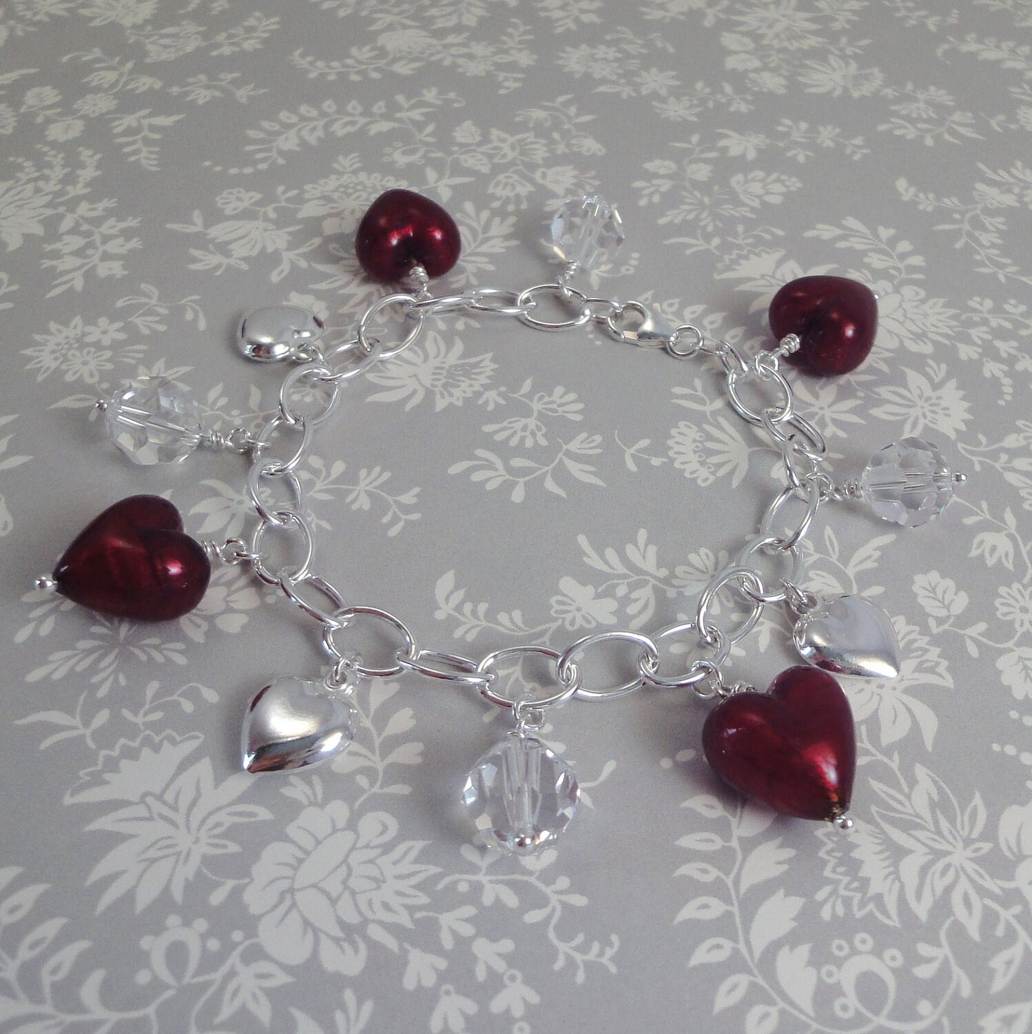 Cascade Heart Charm Bracelet - Red - Etsy UK
