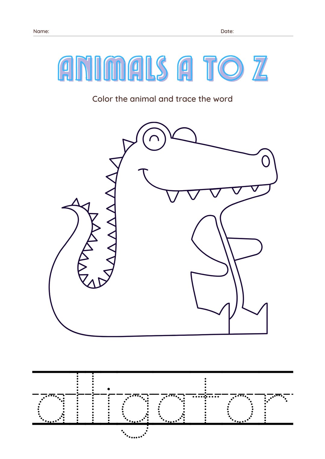 Animals Alphabet A to Z Coloring Worksheet Set - Etsy
