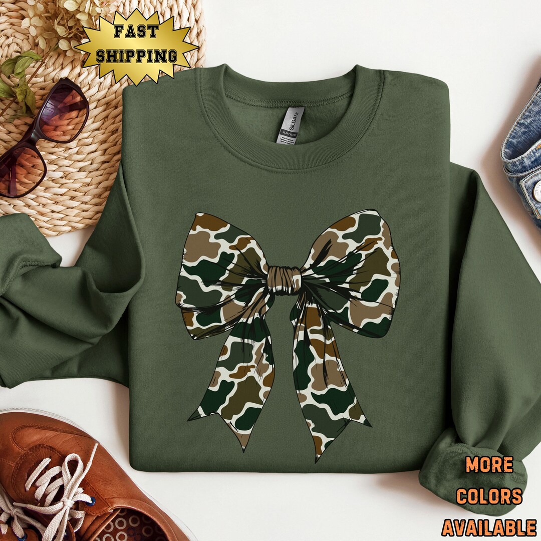 Camo Bow Sweatshirt, Camo Coquette Bow Shirt, Duck Hunting Shirt, Old ...