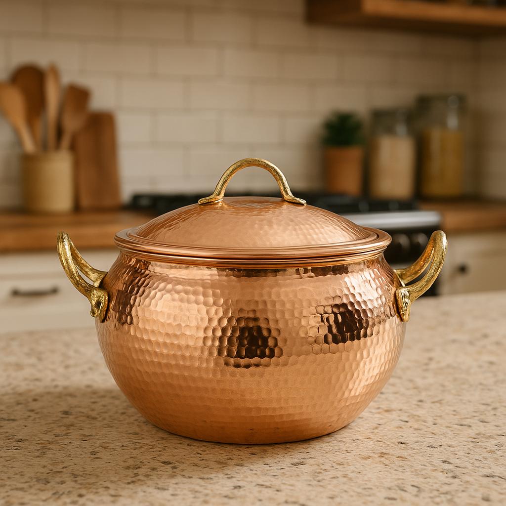 Handcrafted Hammered Copper Casserole Set: Brass Handle Cookware - Etsy